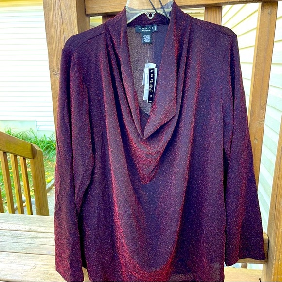 Grace the Perfect Fit | Tops | Nwt Metallic Red Sparkly Cowl Neck ...